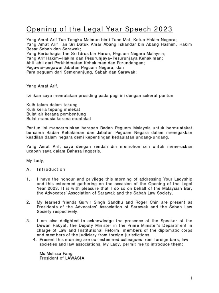 President of The Malaysian Bar - OLY Speech 2023 | PDF | Capital Punishment | Asylum Seeker