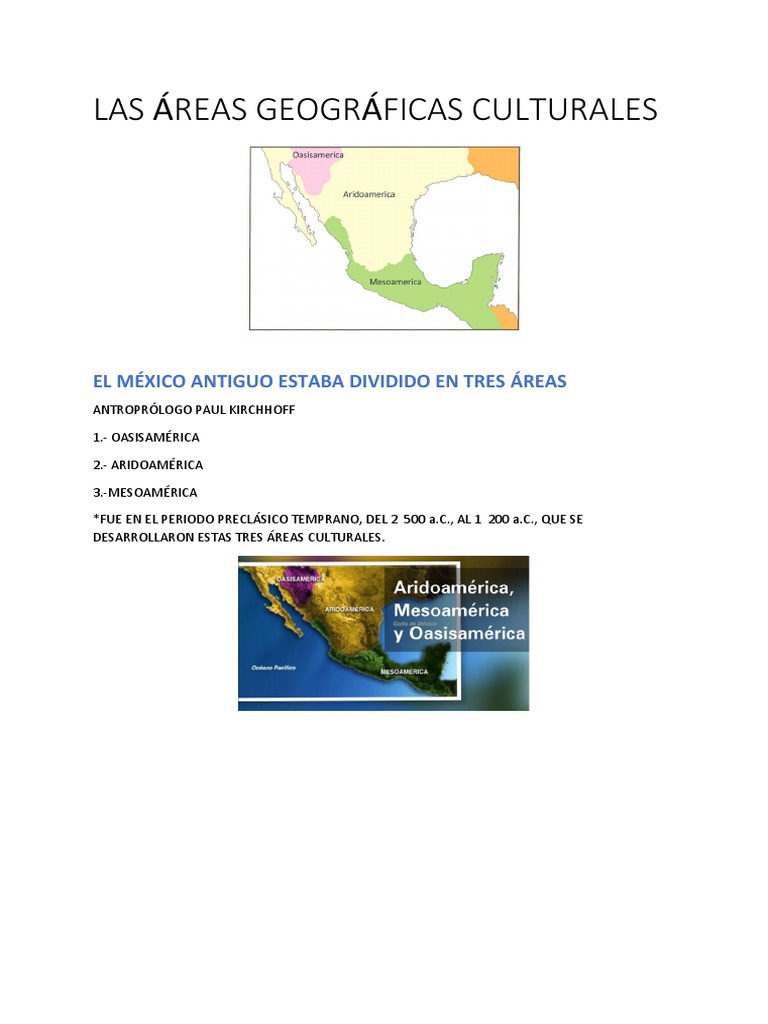 Las Áreas Geográficas Culturales | PDF | Oasisamerica | Mesoamérica