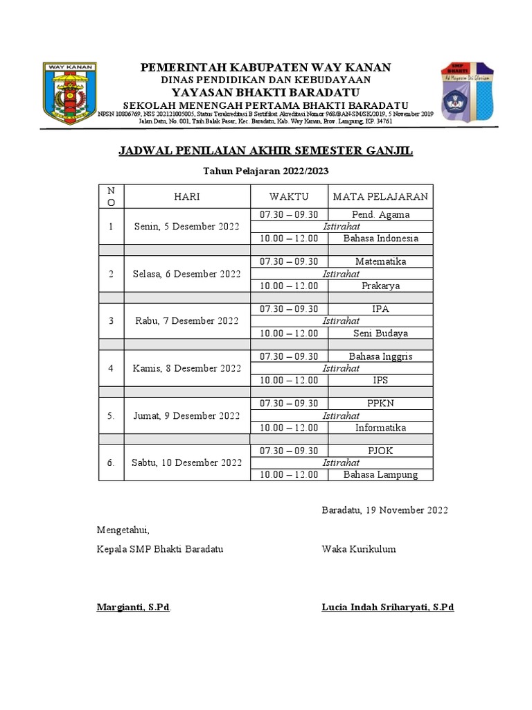 Jadwal Pas Ganjil 2022 | PDF