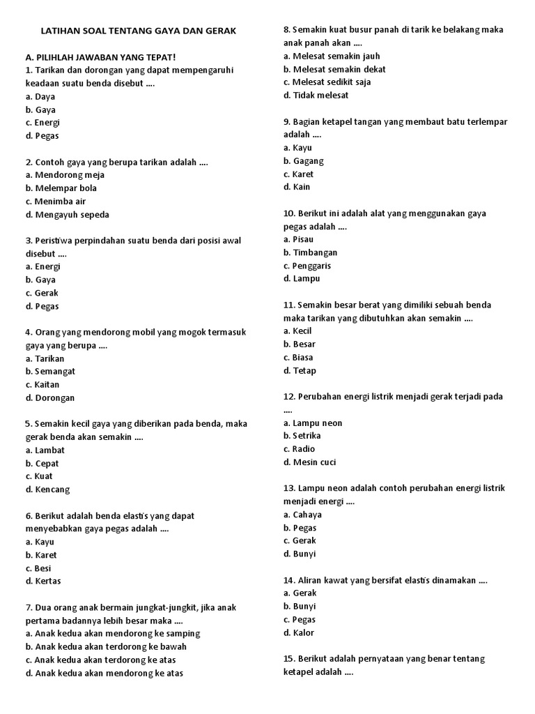 Latihan Soal Tentang Gaya Dan Gerak | PDF