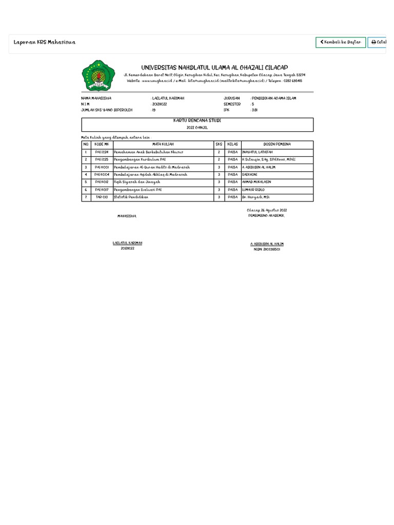 KRS Semester 5 Laelatul Karimah | PDF