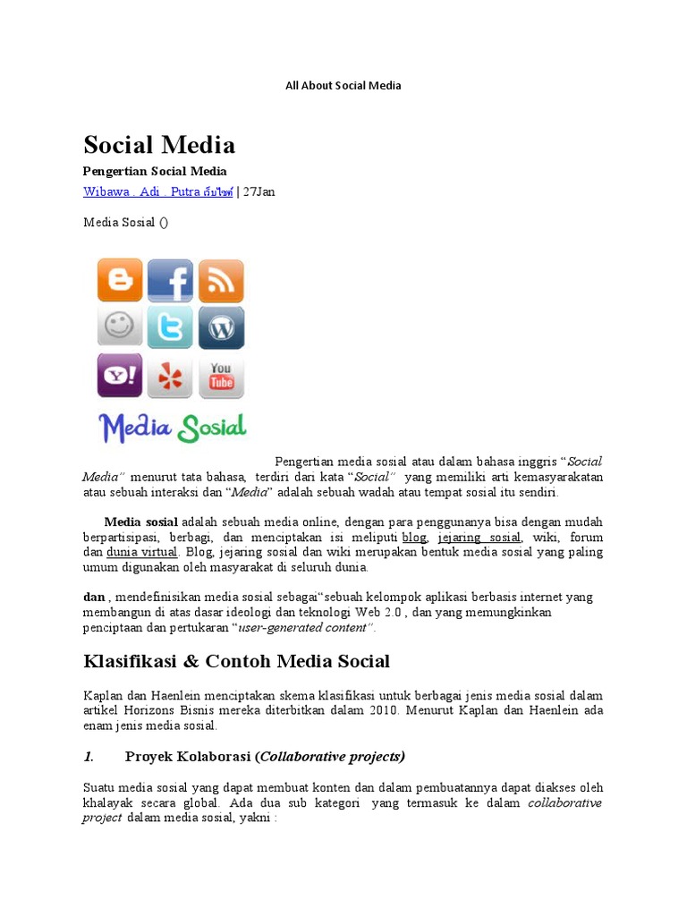 Pengertian dan Jenis Media Sosial | PDF
