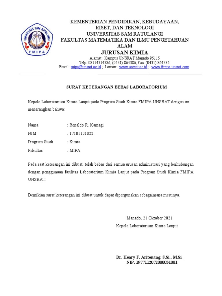 Surat Bebas Laboratorium Lanjut | PDF | Teknologi & Rekayasa