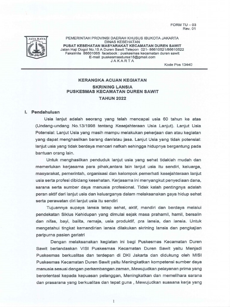 KAK Skrining Lansia Tahun 2022 | PDF