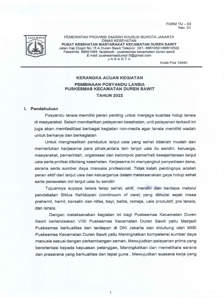 KAK Pembinaan Posyandu Lansia Tahun 2022 | PDF