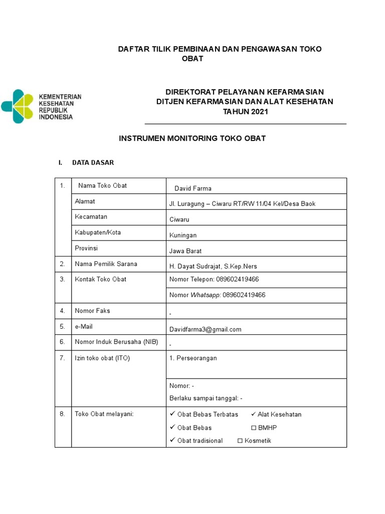 Daftar Tilik Yanfar TOB | PDF