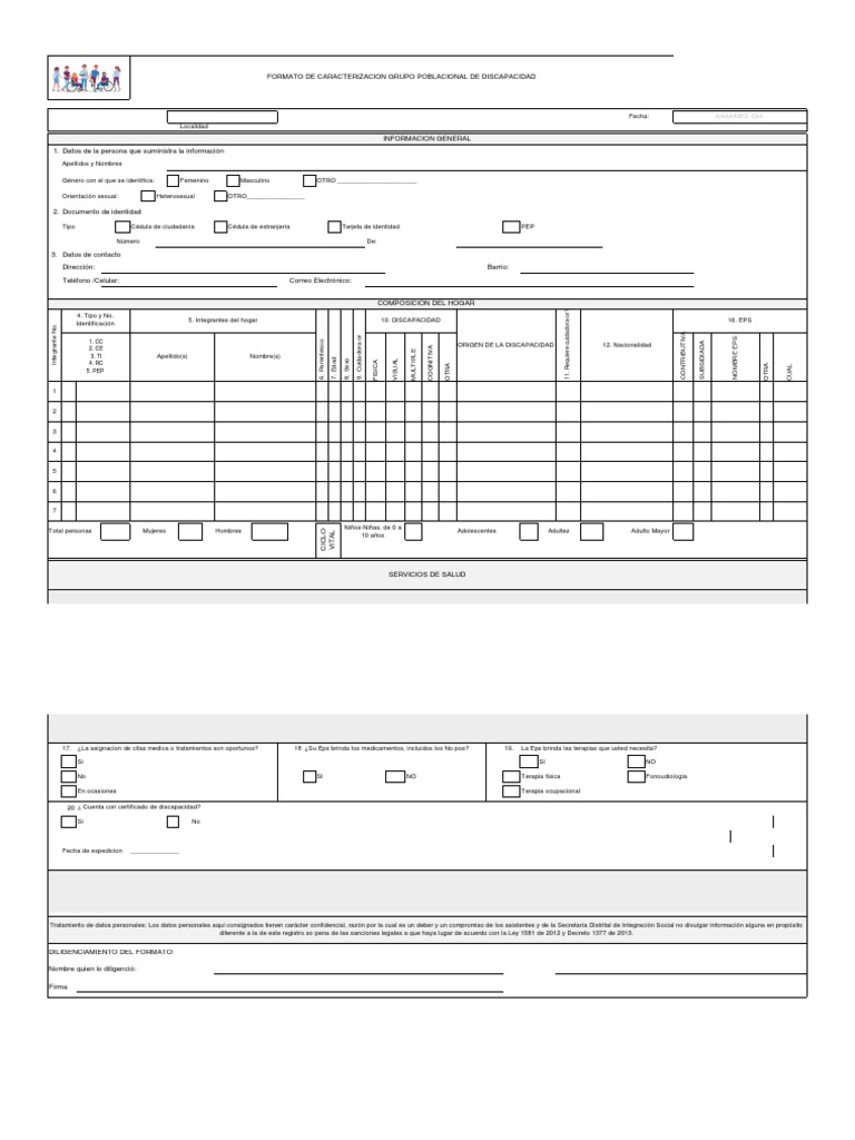 Ficha de Caracterizacion Discapacidad Fisca, Salud Nov 25 | PDF