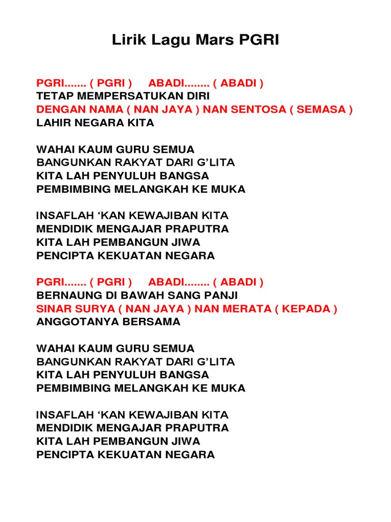 Lirik Lagu Mars PGRI v1 | PDF | Agama & Spiritualitas