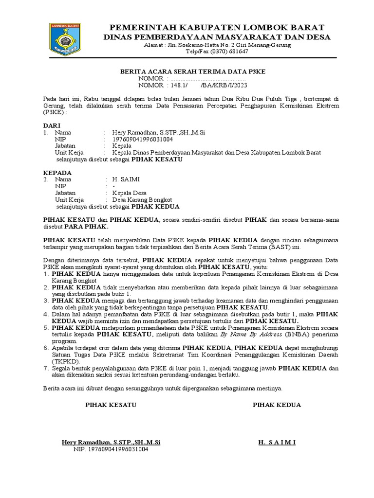 Serah Terima Data P3KE | PDF | Hukum