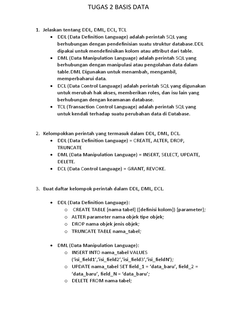 DDL, DML, DCL, TCL | PDF | Komputer