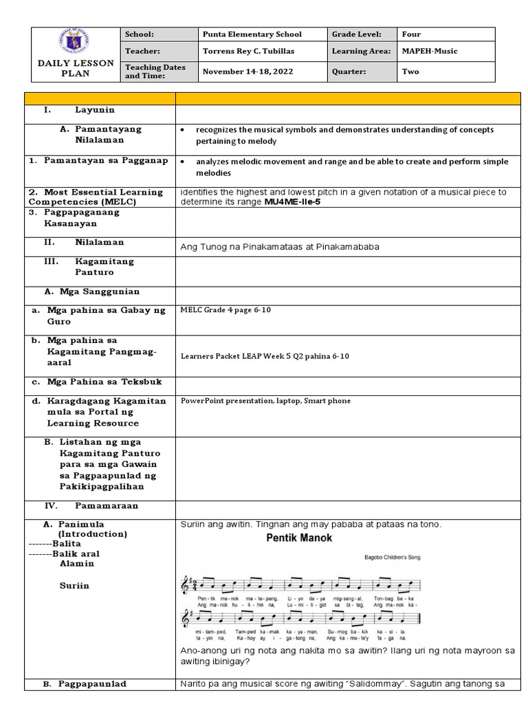 Music4 Q2 W5 Dlp-Idea-Format | PDF