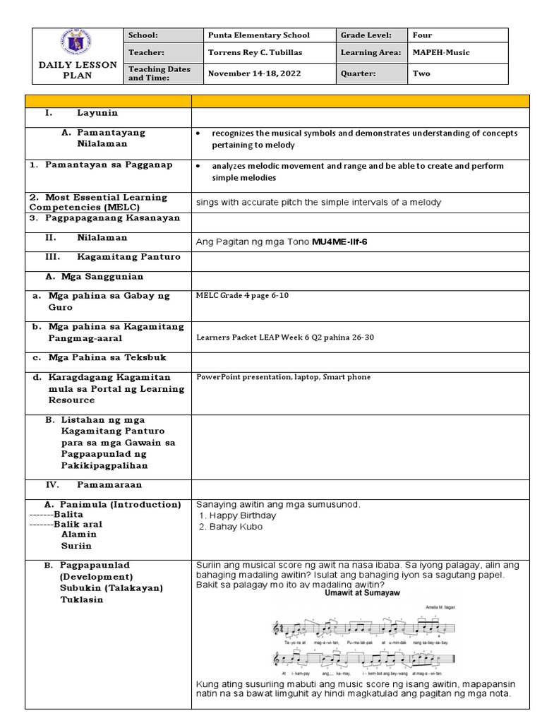 Music4 Q2 W6 Dlp-Idea-Format | PDF