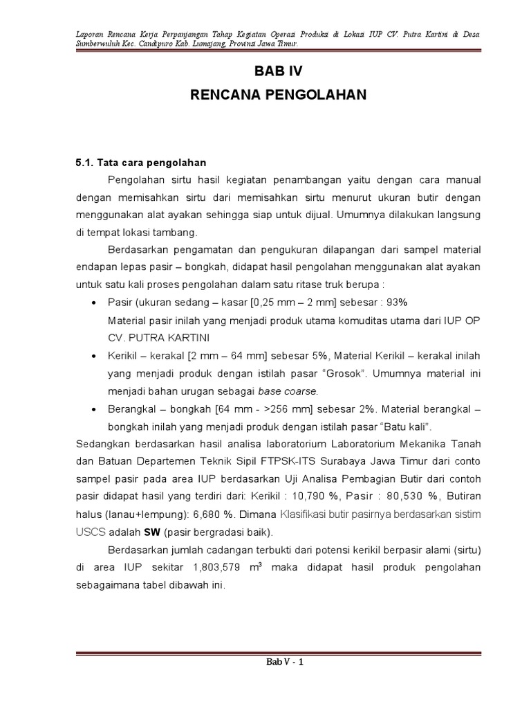 Rencana Pengolahan Sirtu CV. Putra Kartini | PDF | Teknologi & Rekayasa