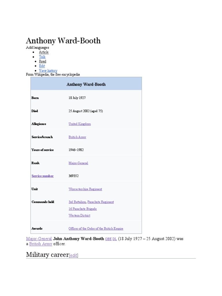 Anthony Ward-Booth: Military Career | PDF | Wikipedia | Regiment