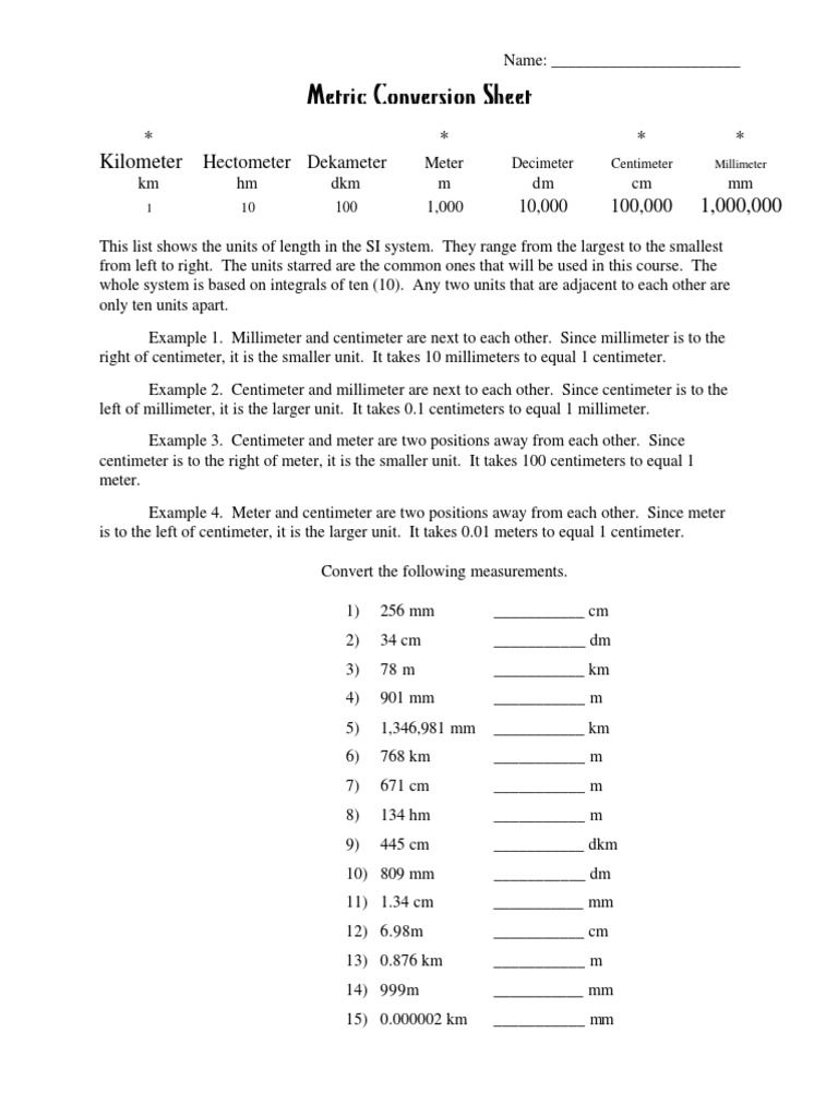 Unit Conversions Worksheet | PDF | Metre | Volume
