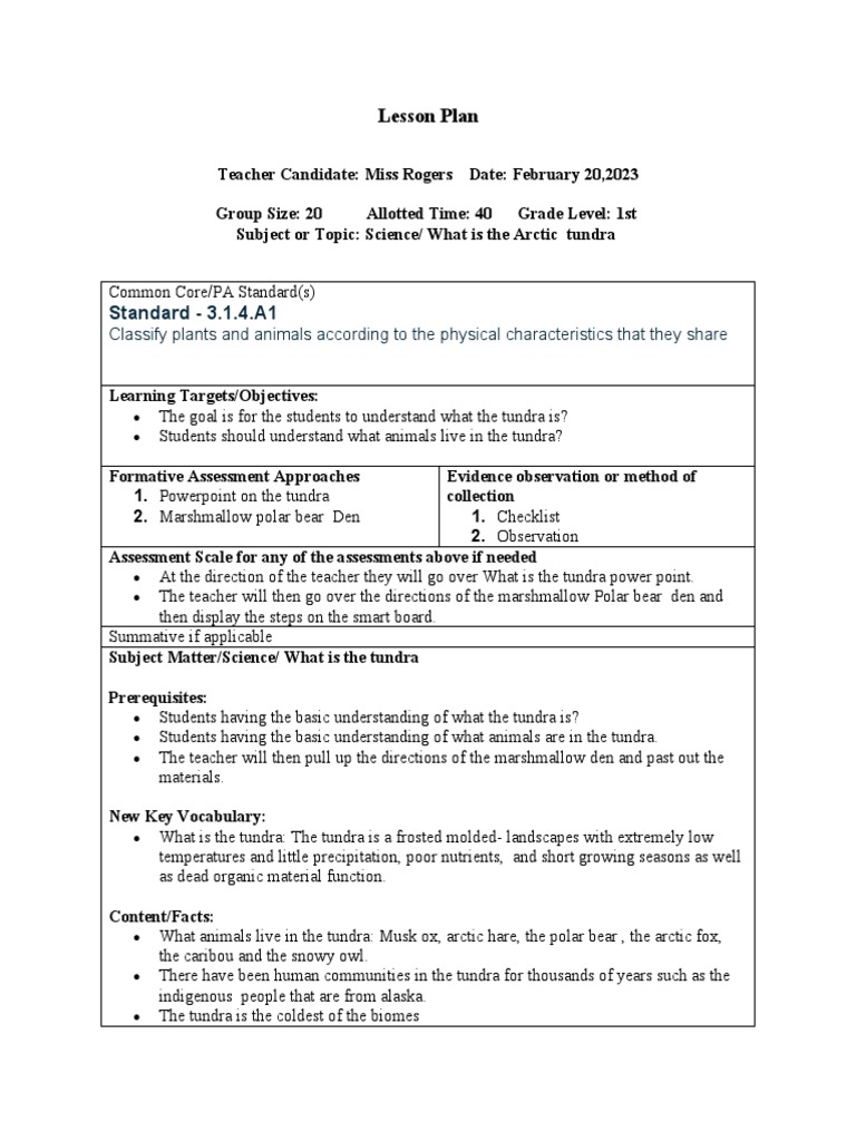 Lesson Plan Unit 3 | PDF | Arctic | Learning