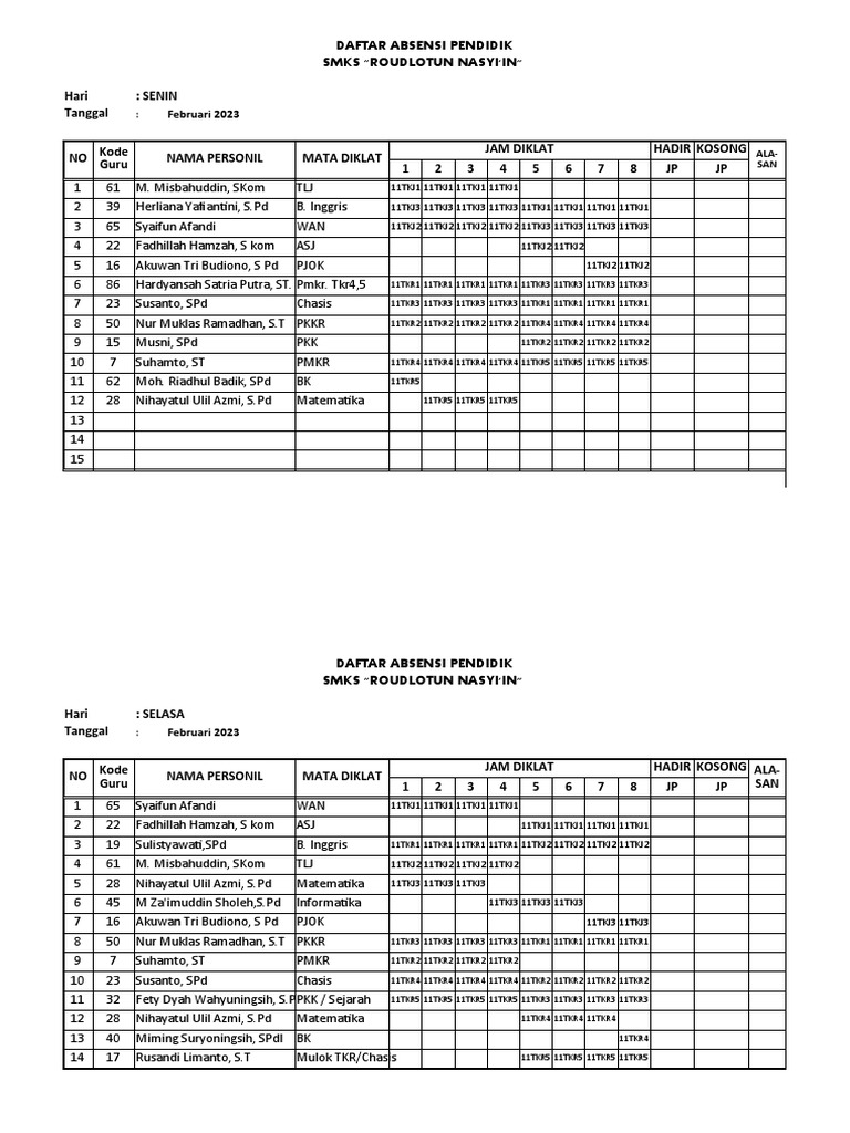 Daftar Absensi Guru 2022-2023 REV 2 | PDF Daftar Absensi Guru 2022-2023 REV 2 | PDF