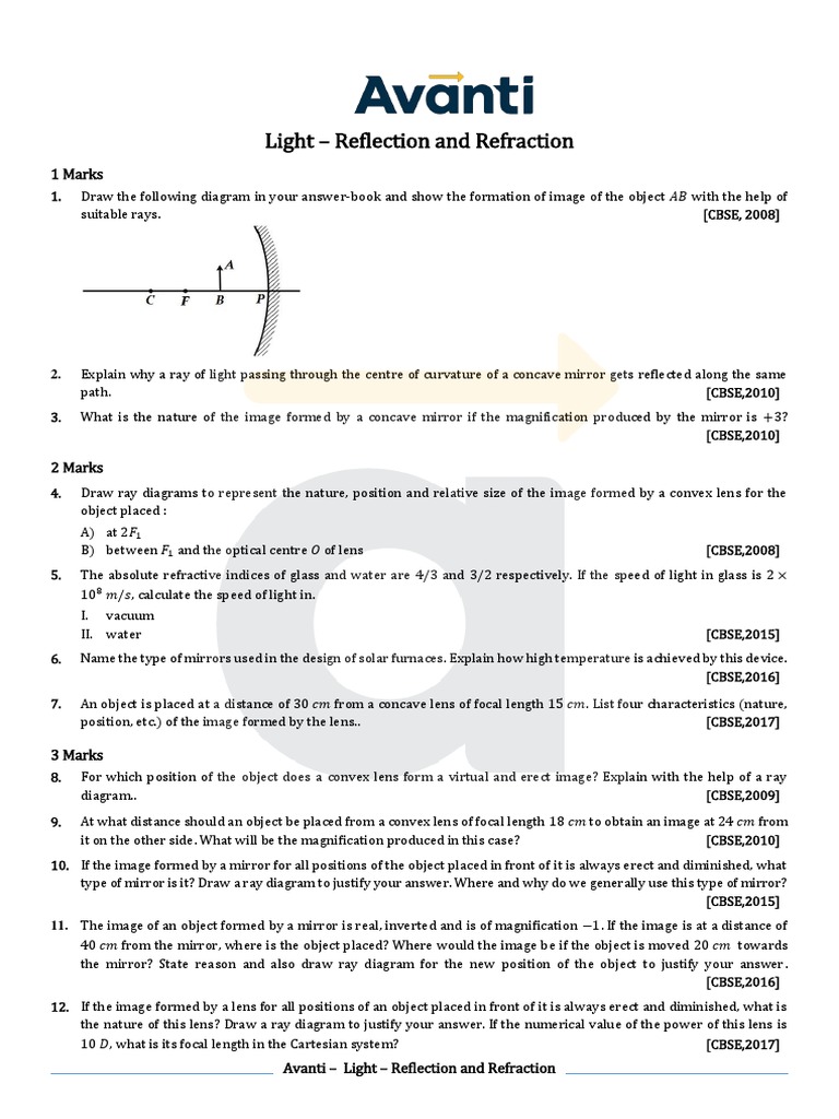 Light Reflection and Refraction Avanti in | PDF | Mirror | Materials ...