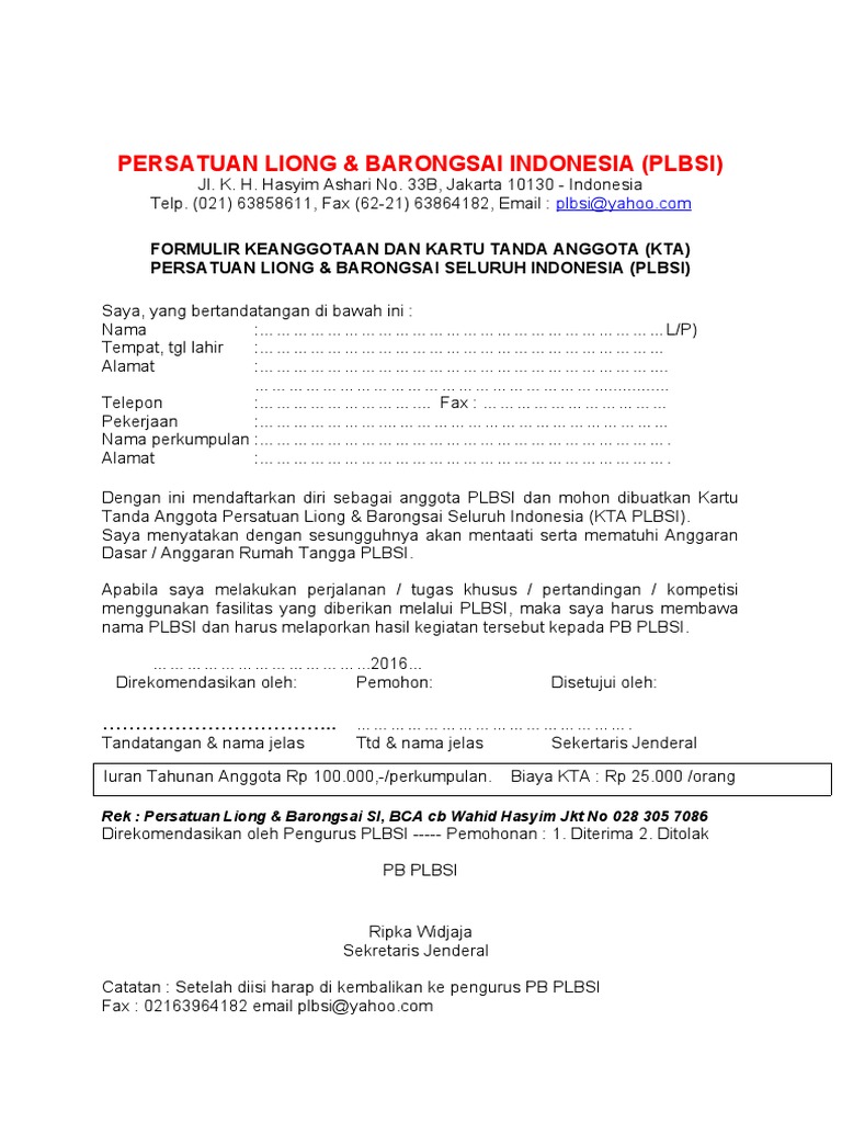 Formulir Keanggotaan Plbsi Pdf