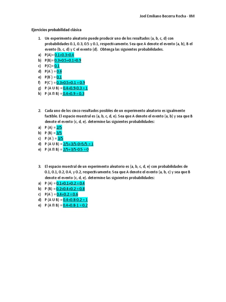 Actividad #9 - Ejercicios de Probabilidad Clasica | PDF | Probabilidad | Probabilidades y ...