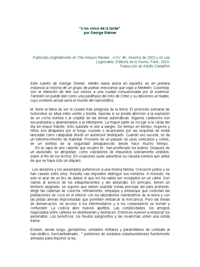 A Las Cinco de La Tarde | PDF | Poesía