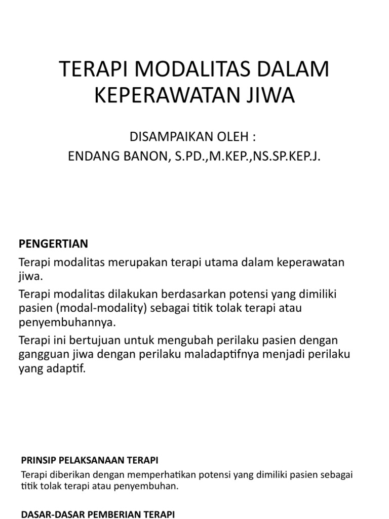 Terapi Modalitas Dalam Keperawatan Jiwa | PDF