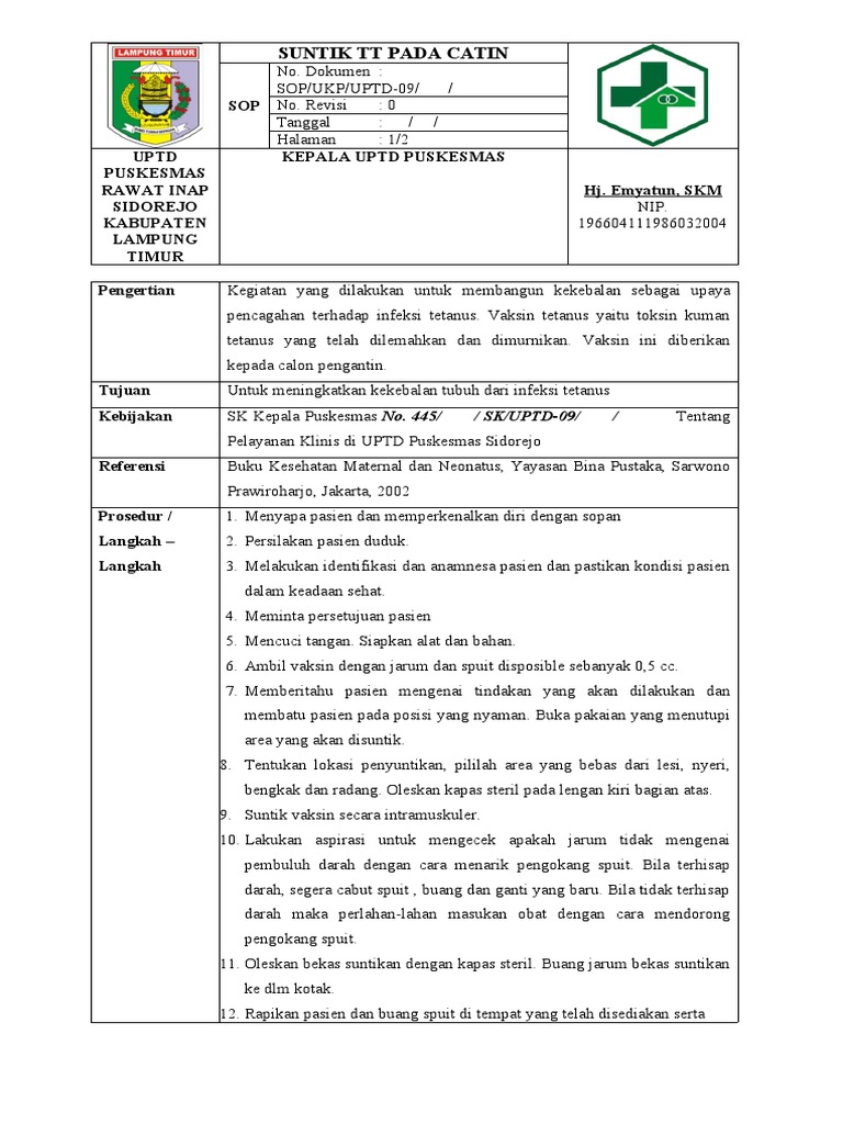 Prosedur Suntik TT untuk Catin | PDF