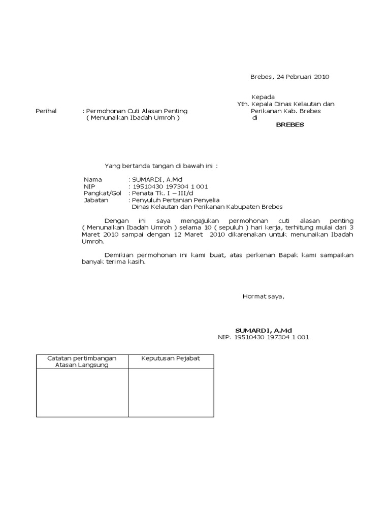 Surat Ijin Cuti | PDF