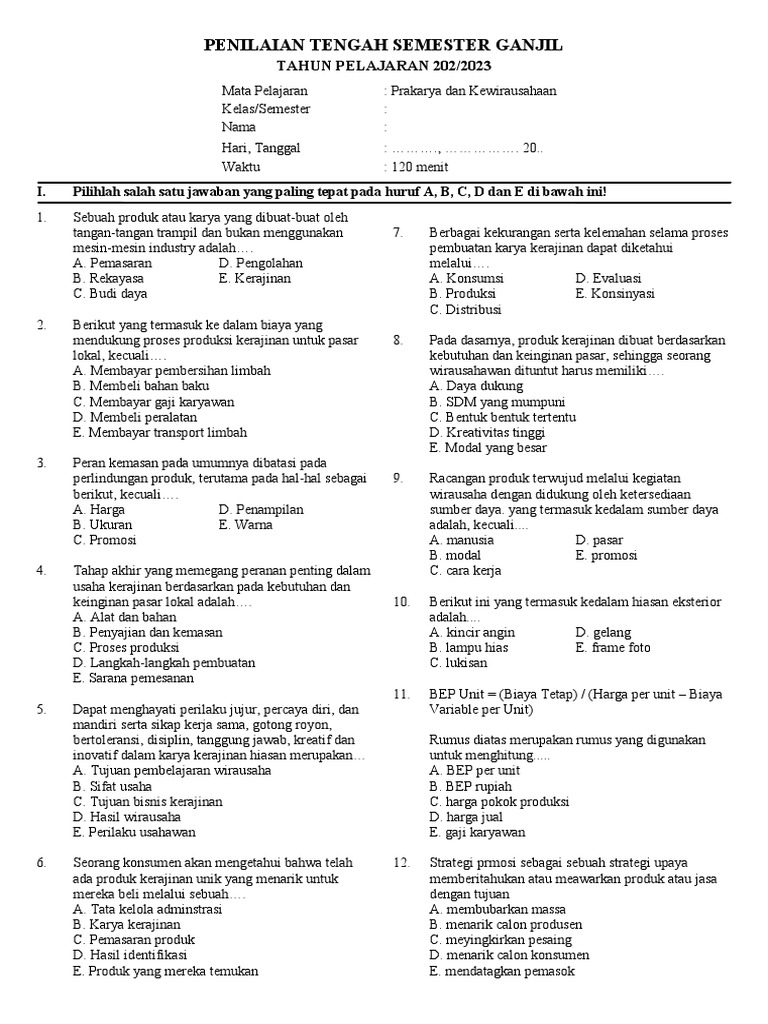 PTS I Pkwu Xii | PDF