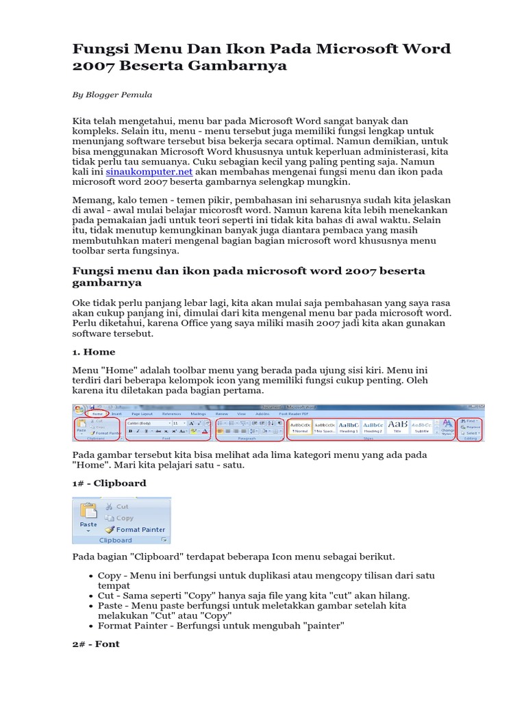 Fungsi Menu dan Ikon di Word 2007 | PDF | Komputer