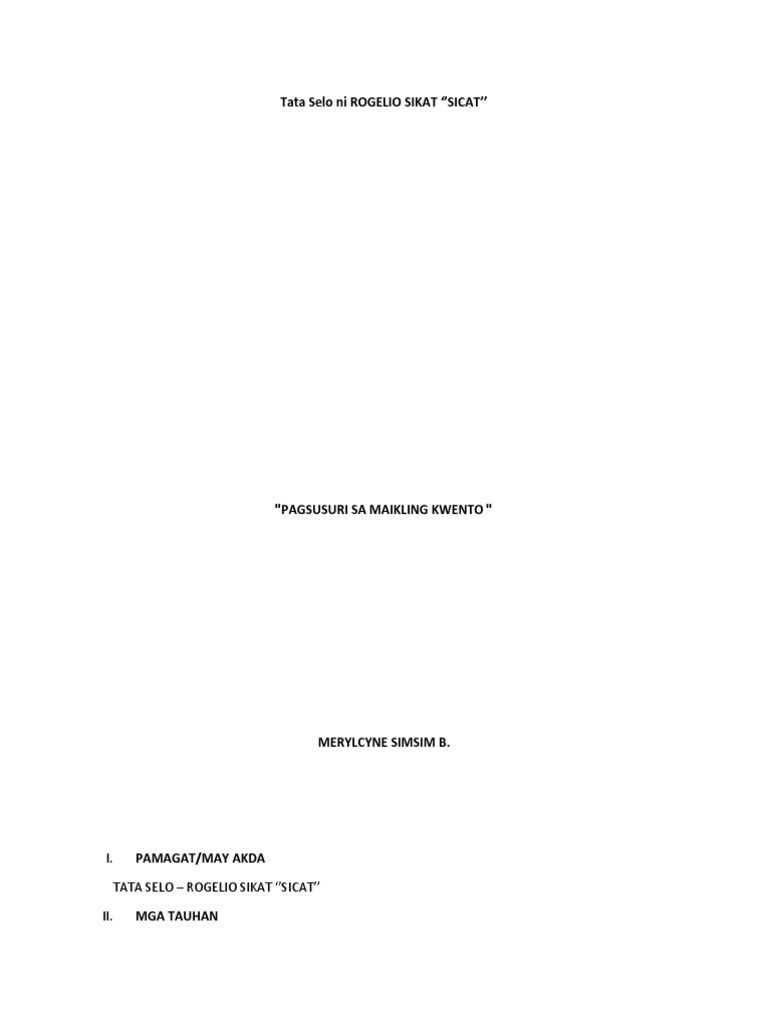 Tata Selo Ni ROGELIO SIKAT | PDF