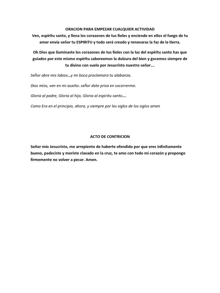 ORACION PARA EMPEZAR CUALQUIER ACTIVIDAD Ven | PDF | Oración | María ...