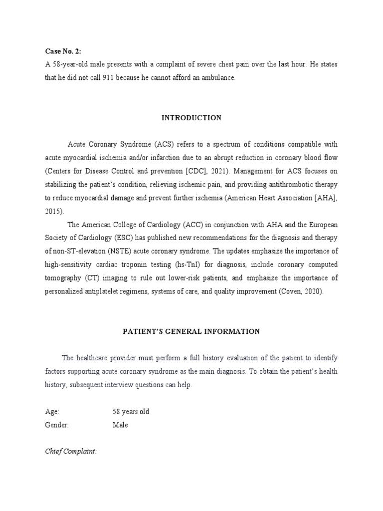 Case No. 2:: Chief Complaint | PDF | Myocardial Infarction | Coronary ...