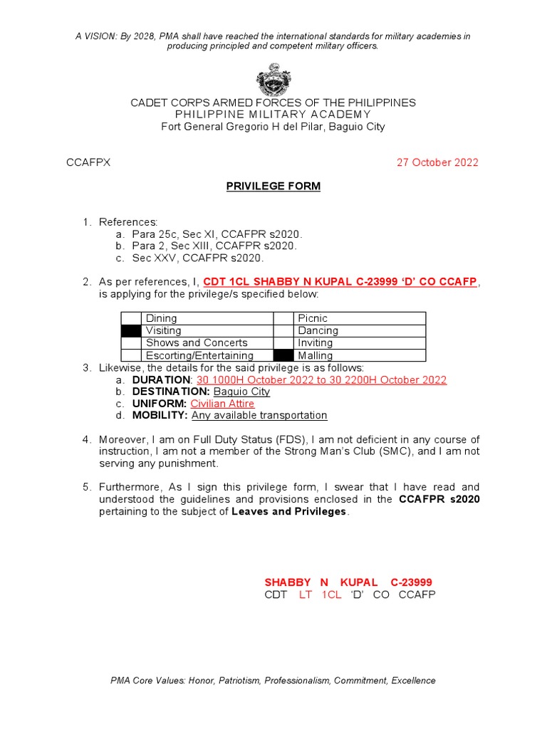 D-CO Privilege Form 2022 | PDF | Military | National Security