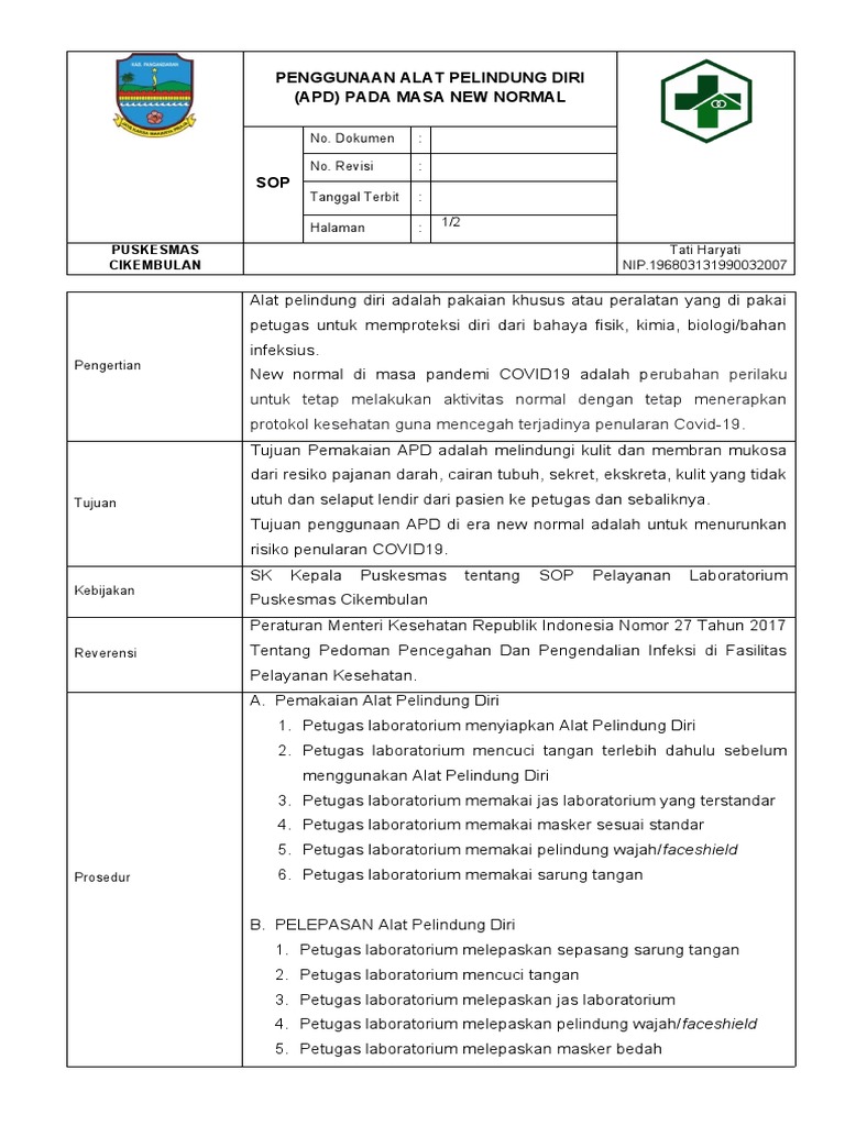 SOP Penggunaan APD New Normal | PDF