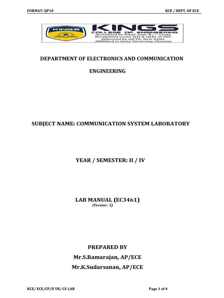 Communication Lab Course Plan Ec8561 | PDF | Modulation | Frequency Modulation