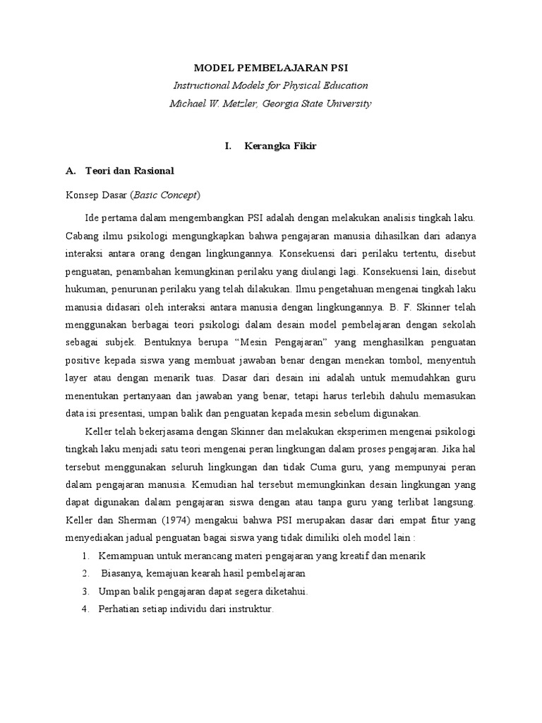 Model Pembelajaran Psi: Instructional Models For Physical Education ...