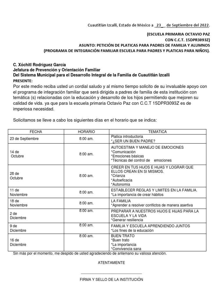 Formato carta petición dif | PDF | Educación primaria