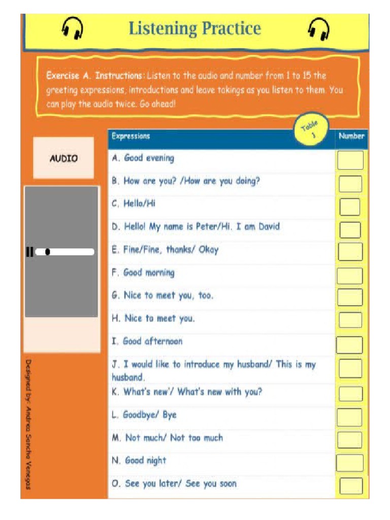 Listening Exercise Greeting | PDF