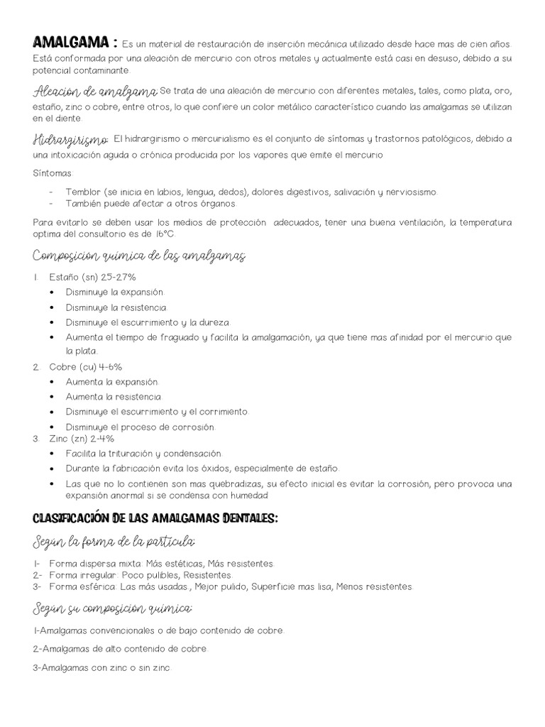 Amalgama Dental: Composición y Uso | PDF | Estaño | Cobre