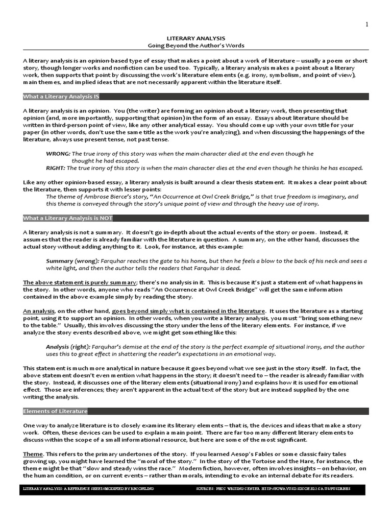 Literary Analysis Reference Sheet | PDF | Narration