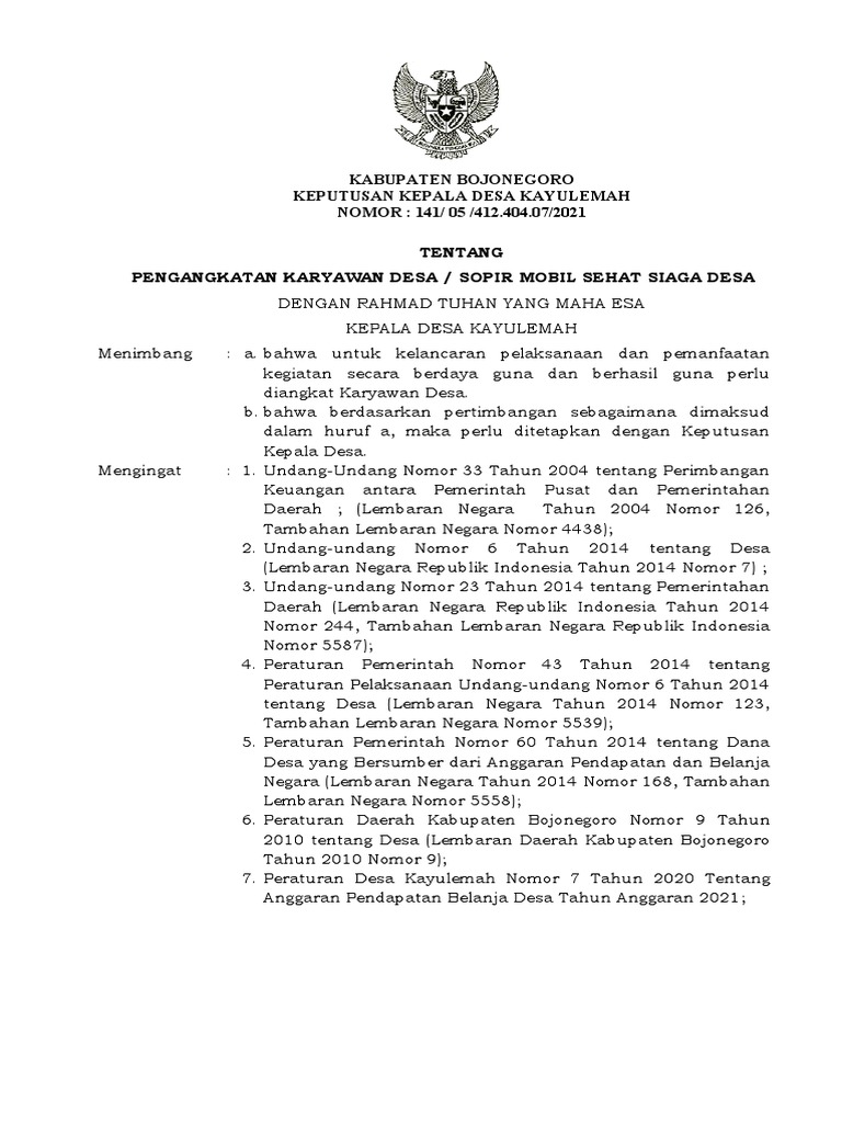 SK Karyawan Desa Kebon Sopir Mobil Siaga | PDF | Griya & Taman