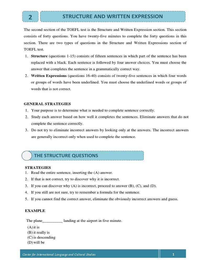 Toefl Short Course Sesi 2 Structure | PDF | Question | Test Of English ...
