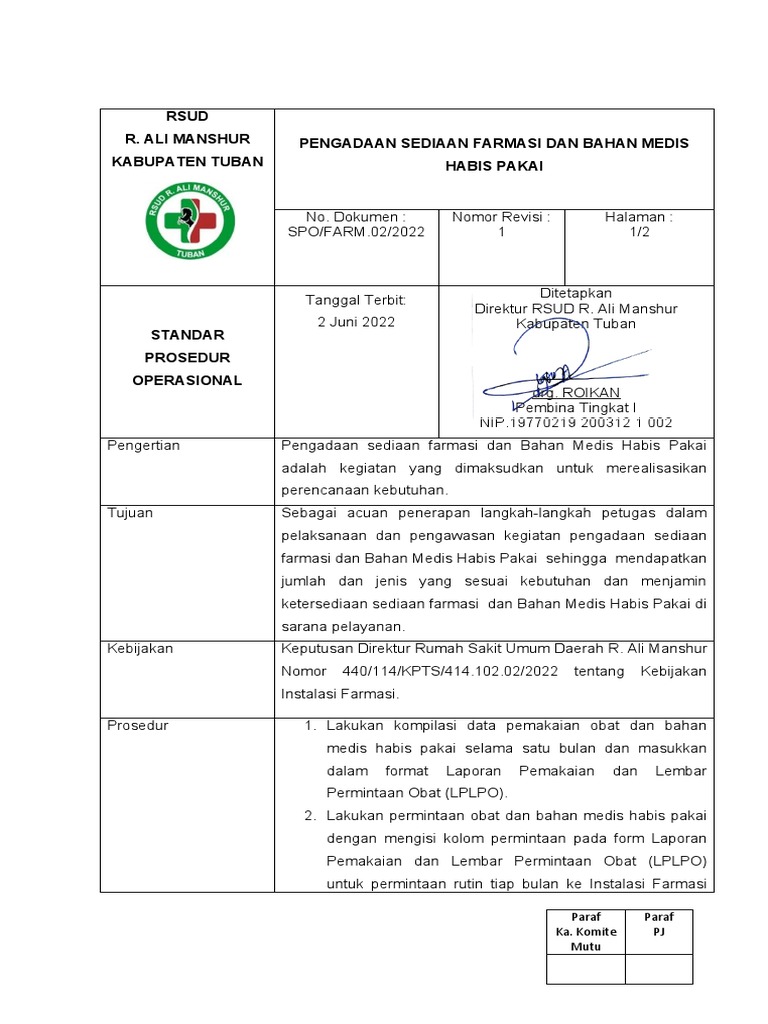 2 Spo Pengadaan Sediaan Farmasi Dan Bahan Medis Habis Pakai Pdf