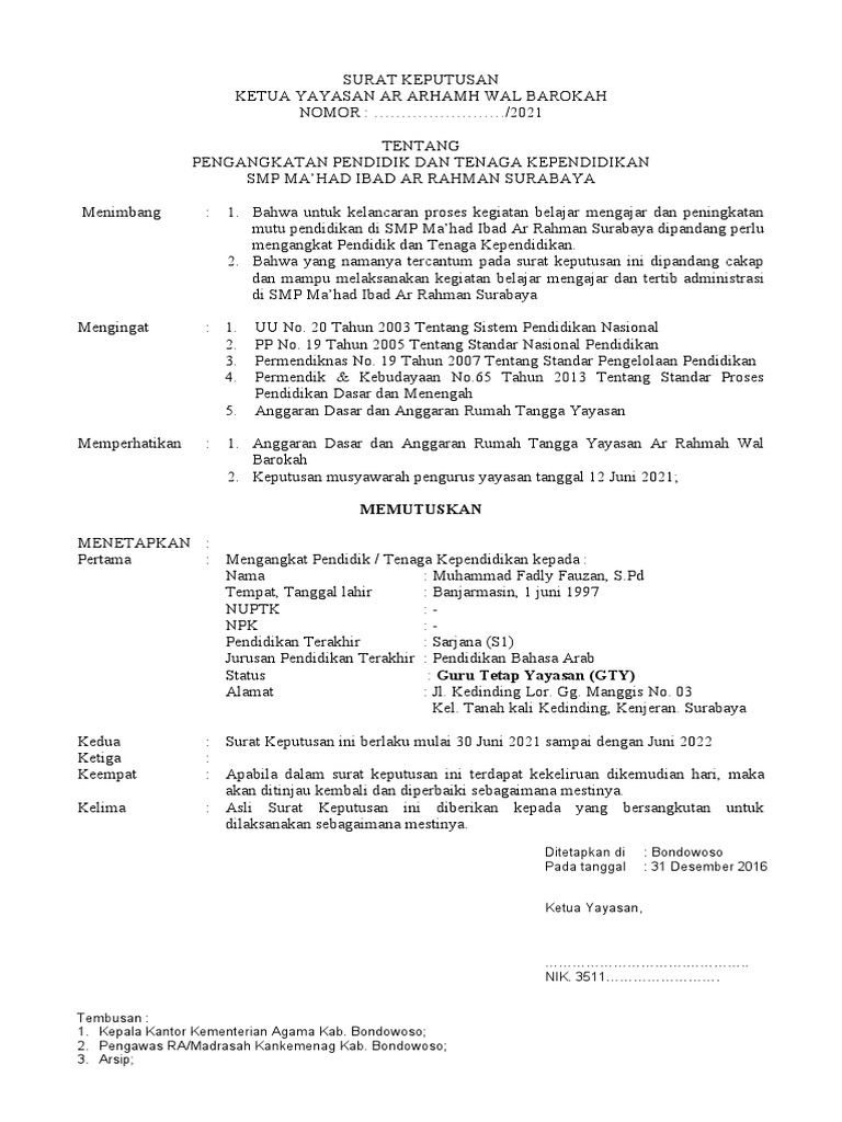 contoh-sk-pengangkatan-pendidik-dan-tenaga-kependidikan-revisi | PDF