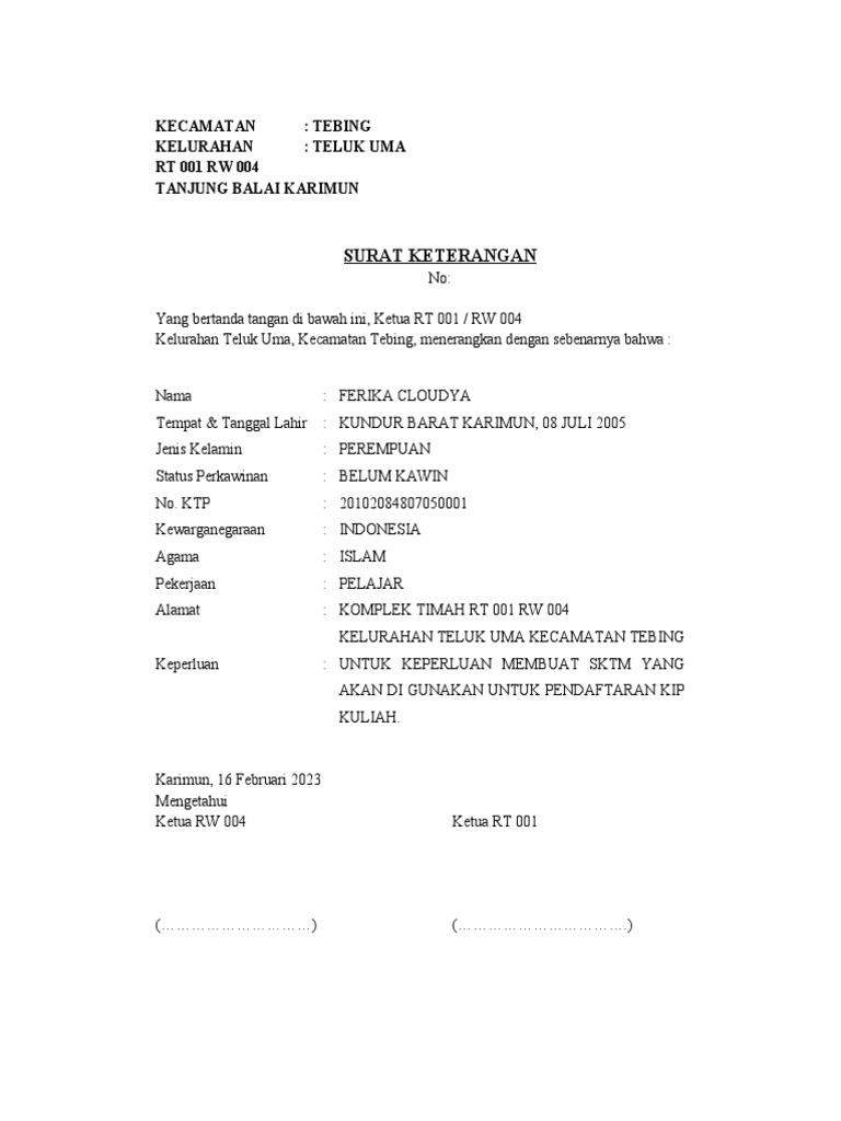 Surat Pengantar RT RW | PDF