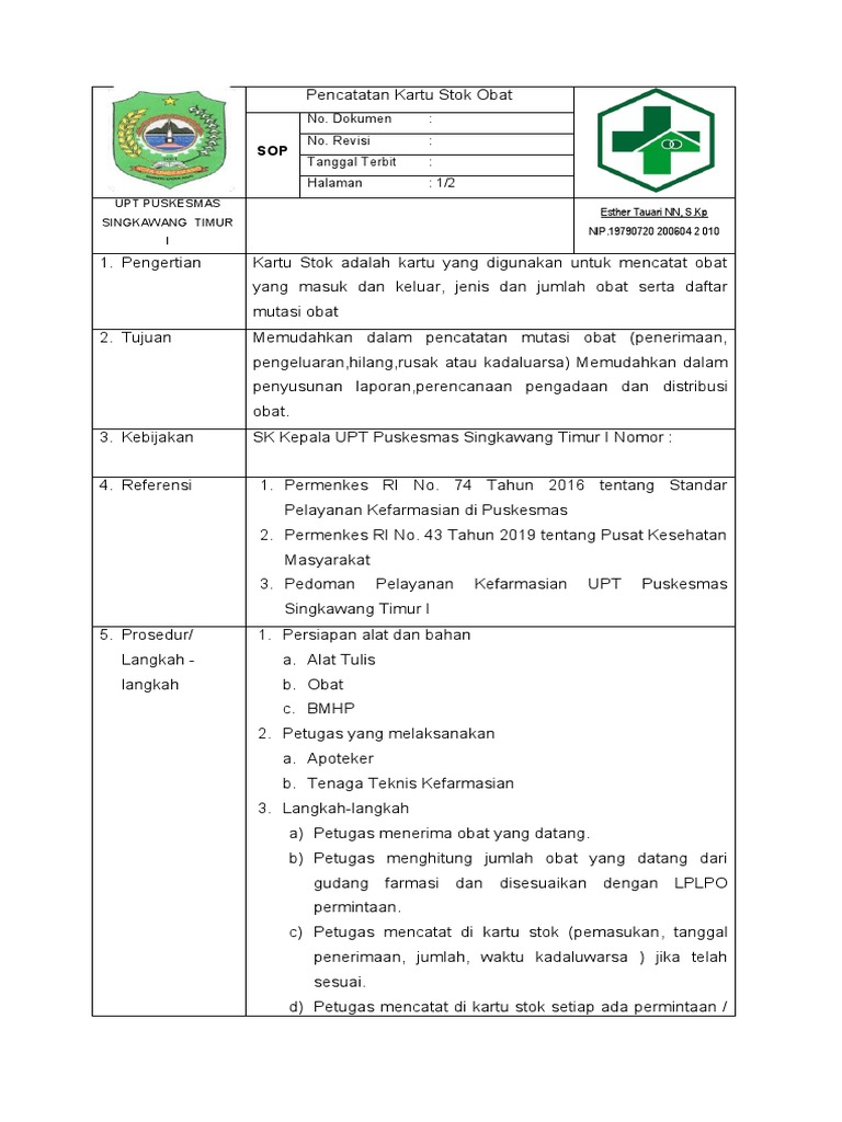 Pencatatan Kartu Stok Obat Pdf