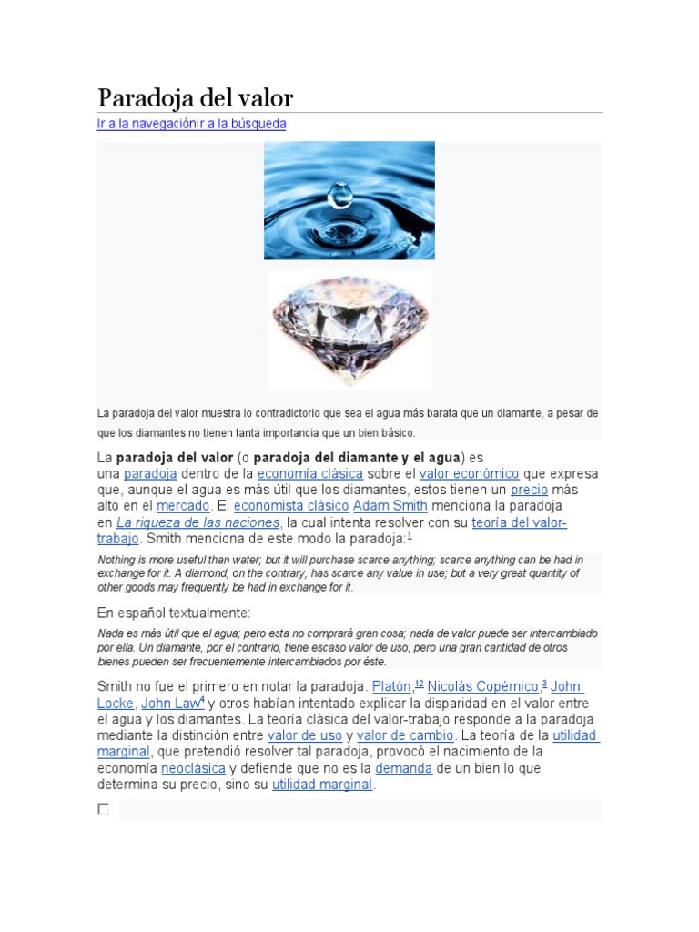 Paradoja Del Valor | Descargar gratis PDF | Bueno (economía) | Utilidad ...