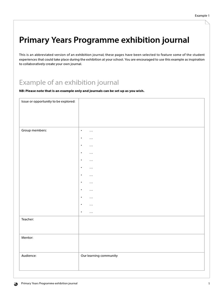 PYP Exhibition Journal Example Guide | PDF | Mentorship | Learning