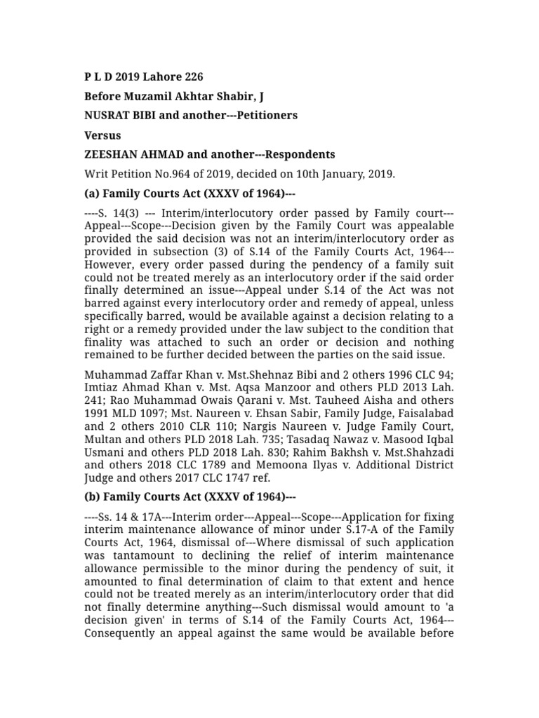 PLD 2019 Lahore 226 | PDF | Judgment (Law) | Appeal